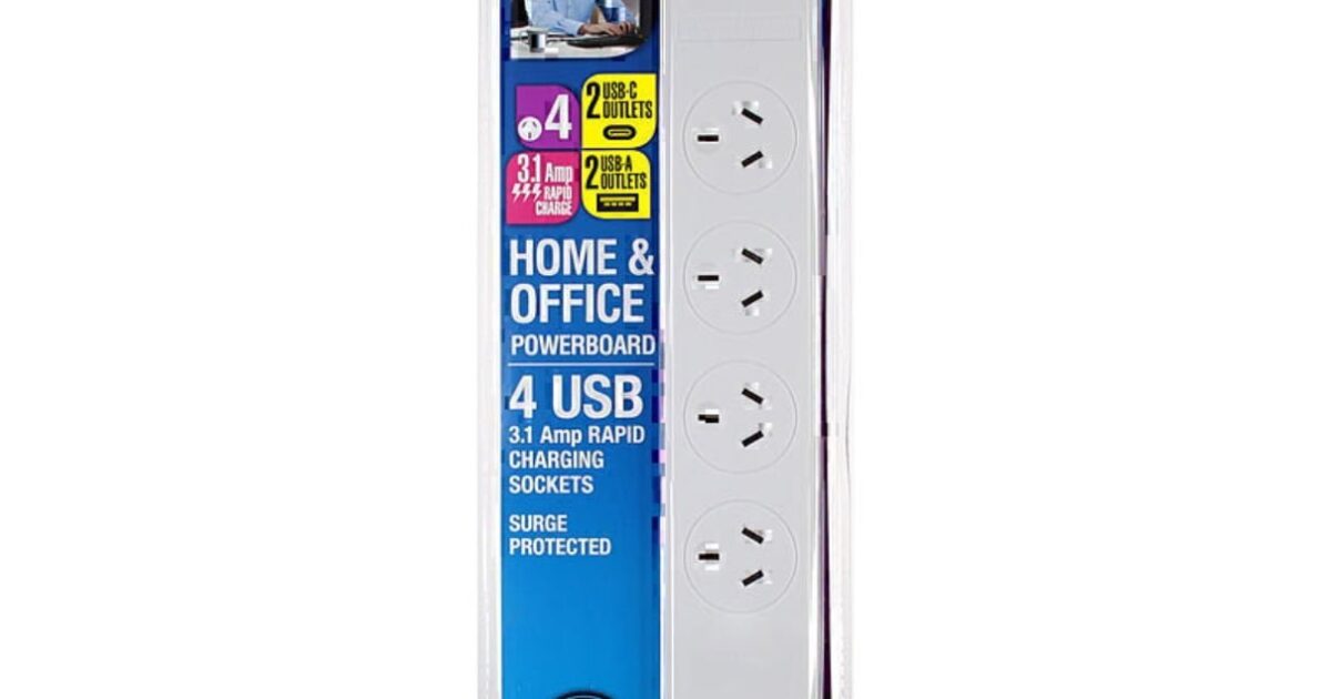 Jackson 4 Outlet Surge Protected Powerboard with USB Charging Ports ...