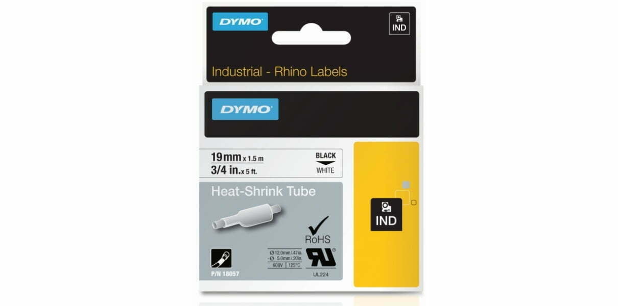 Dymo Rhino Heat Shrink Tube 19mm Black on White | Inkjet Online ...