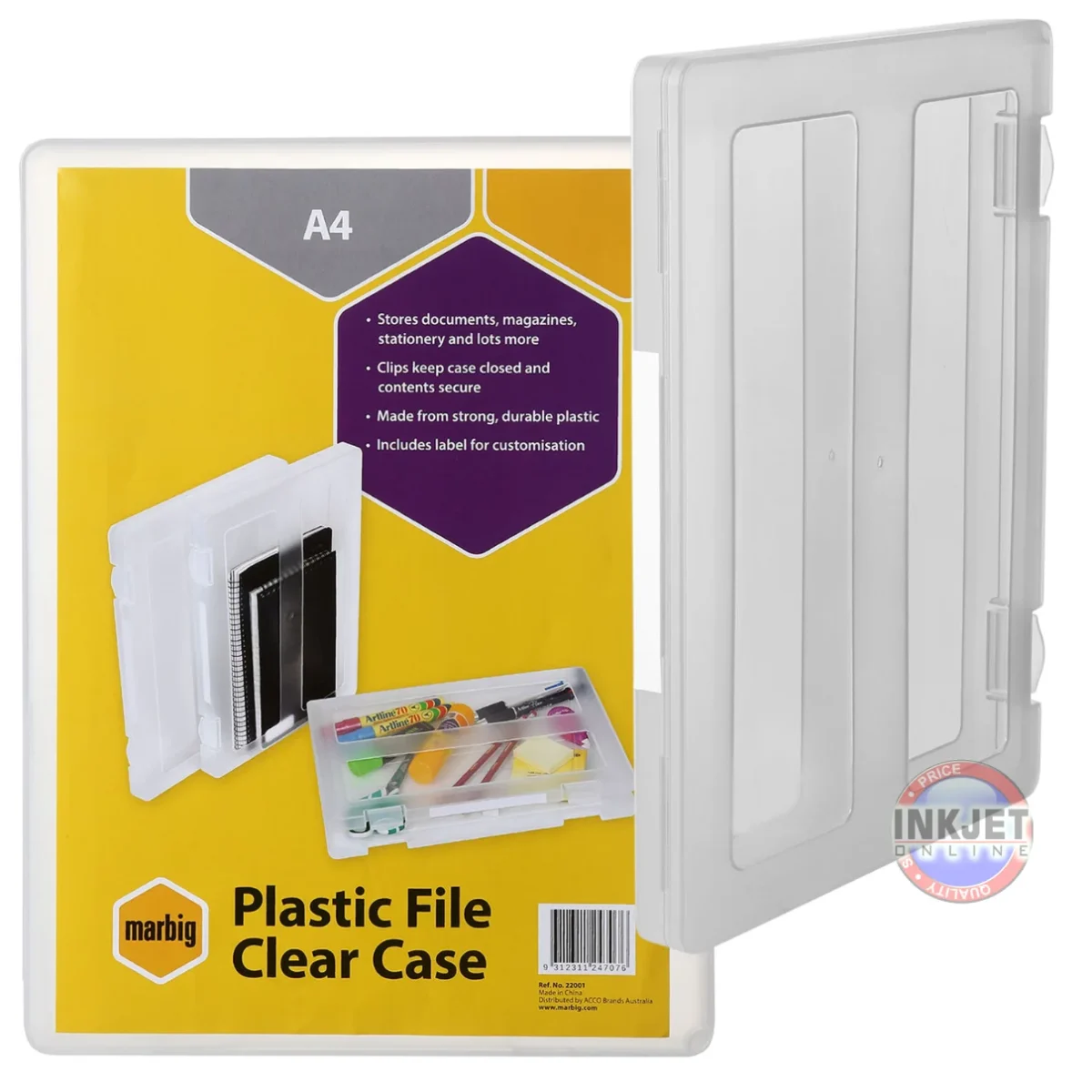 Marbig Plastic (A4) File Case (Clear) W/Clip & Label – Inkjet Online
