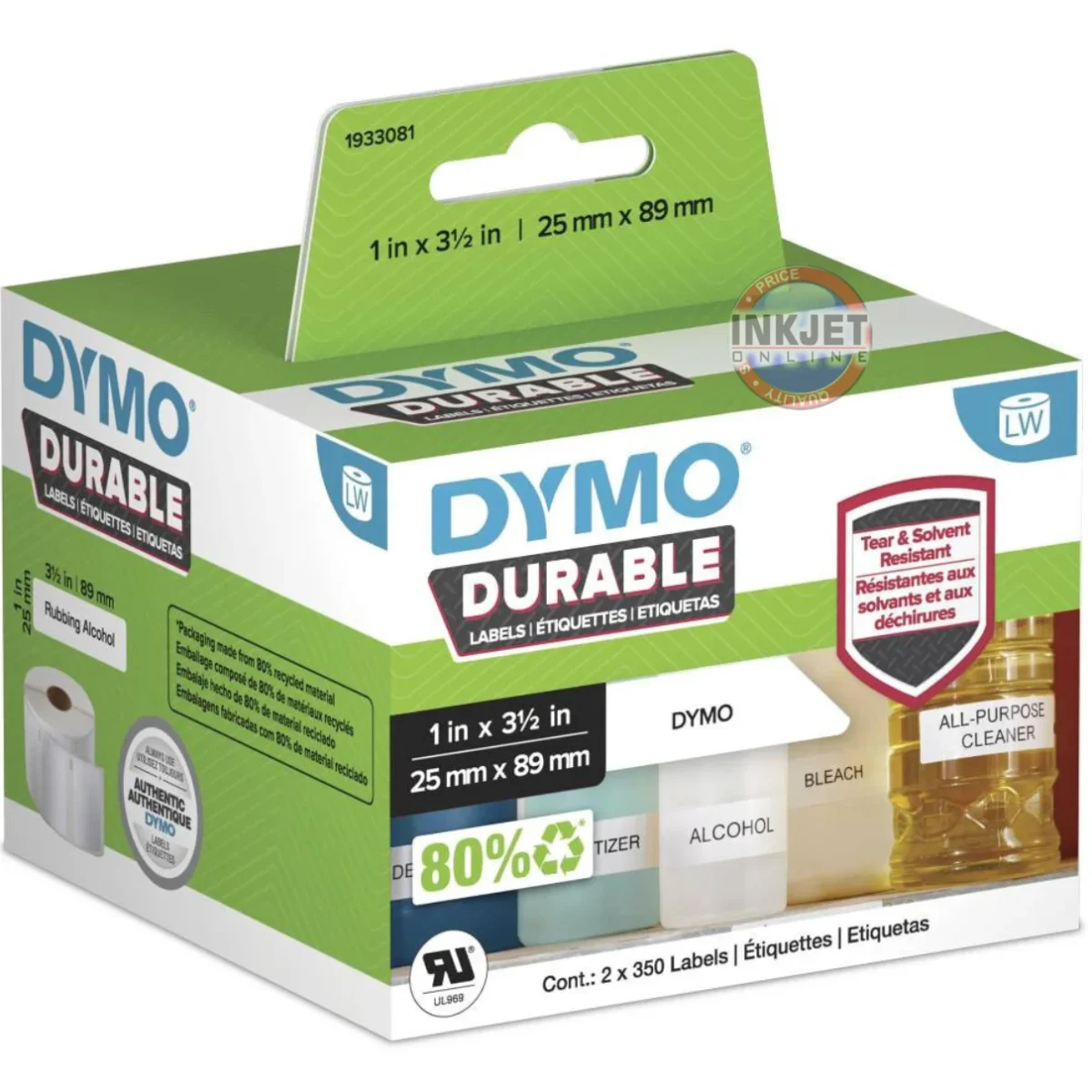Dymo LW Industrial Durable Labels — 25mm x 89mm White Labels, Pack ...