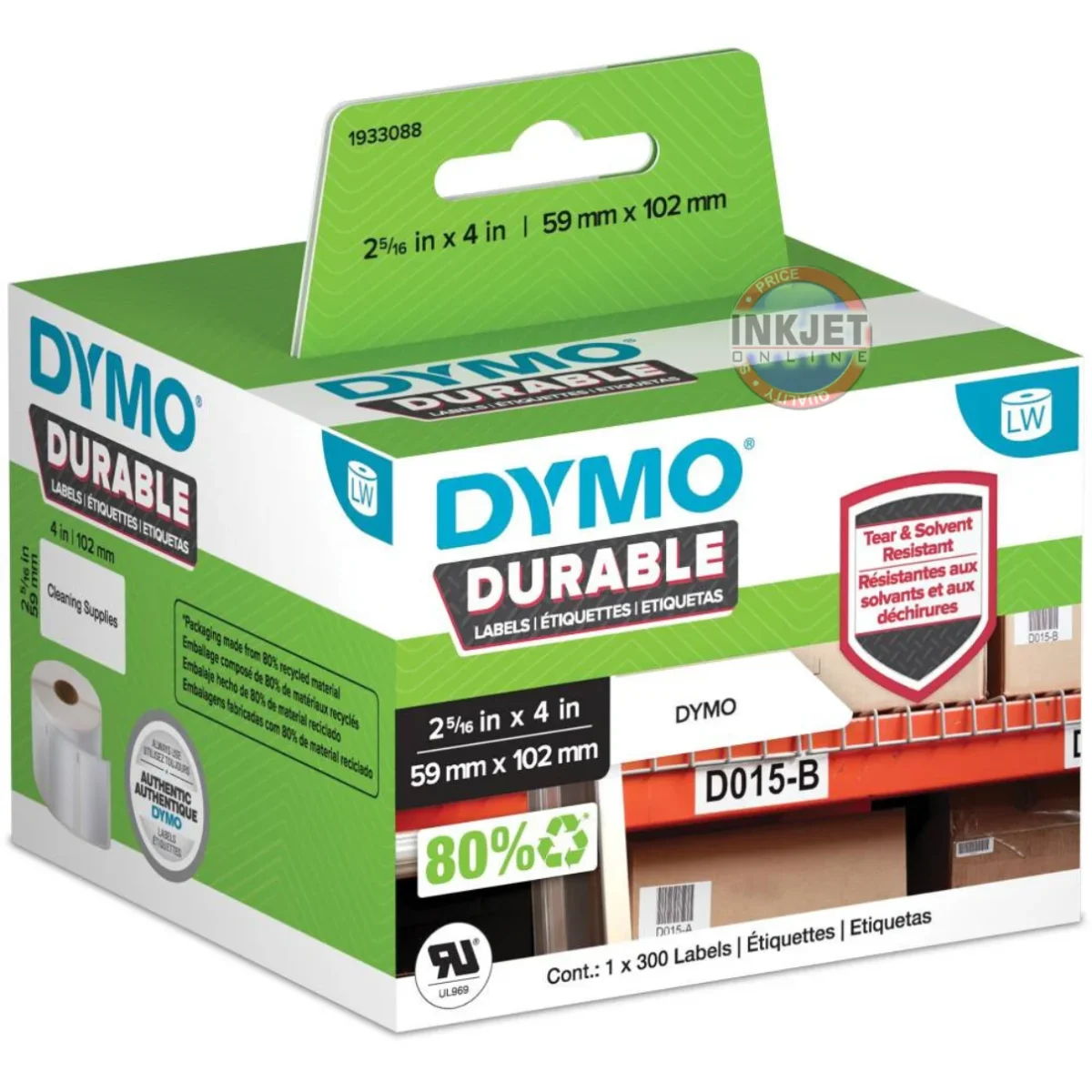 Dymo LW Industrial Durable Labels — 59mm x 102mm White Labels… – Inkjet ...