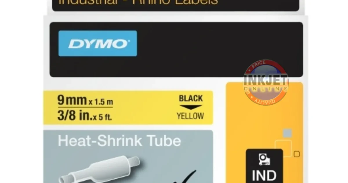 Dymo Rhino Heat Shrink Tube 9mm Black on Yellow | Inkjet Online ...