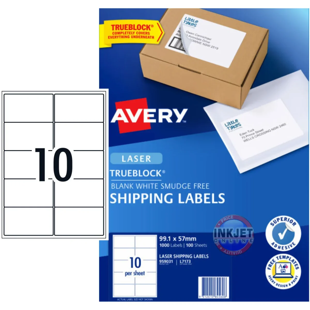 Avery Shipping Labels L7173 – 10up, 1000 Labels, TrueBlock, Laser ...
