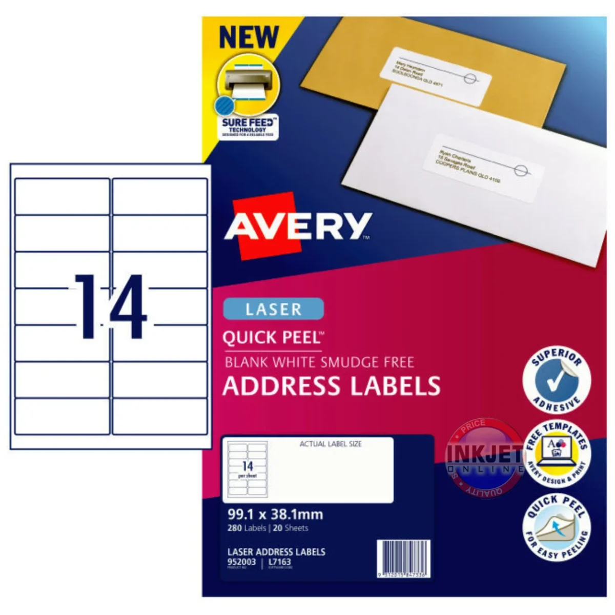 Avery Address Labels 14up – 280 Labels (Laser) | Inkjet Online – Inkjet ...
