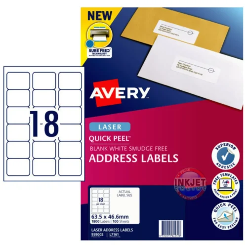 Avery Address Labels L7161 – 18up, 1800 Labels, Quick Peel, Laser ...