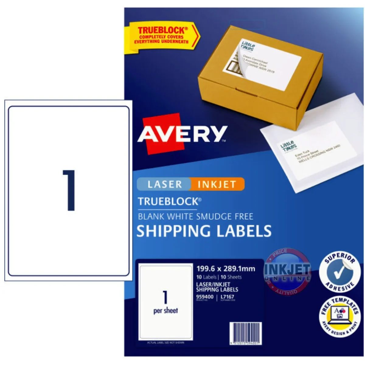 Avery Shipping Labels L7167 – 1up, 10 Labels, Laser / Inkjet – Inkjet ...