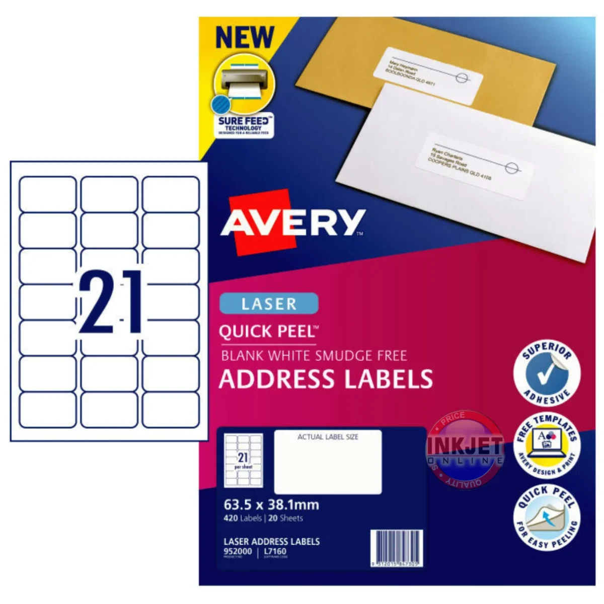 Avery Address Labels L7160 – 21up, 420 Labels, Quick Peel, Laser ...