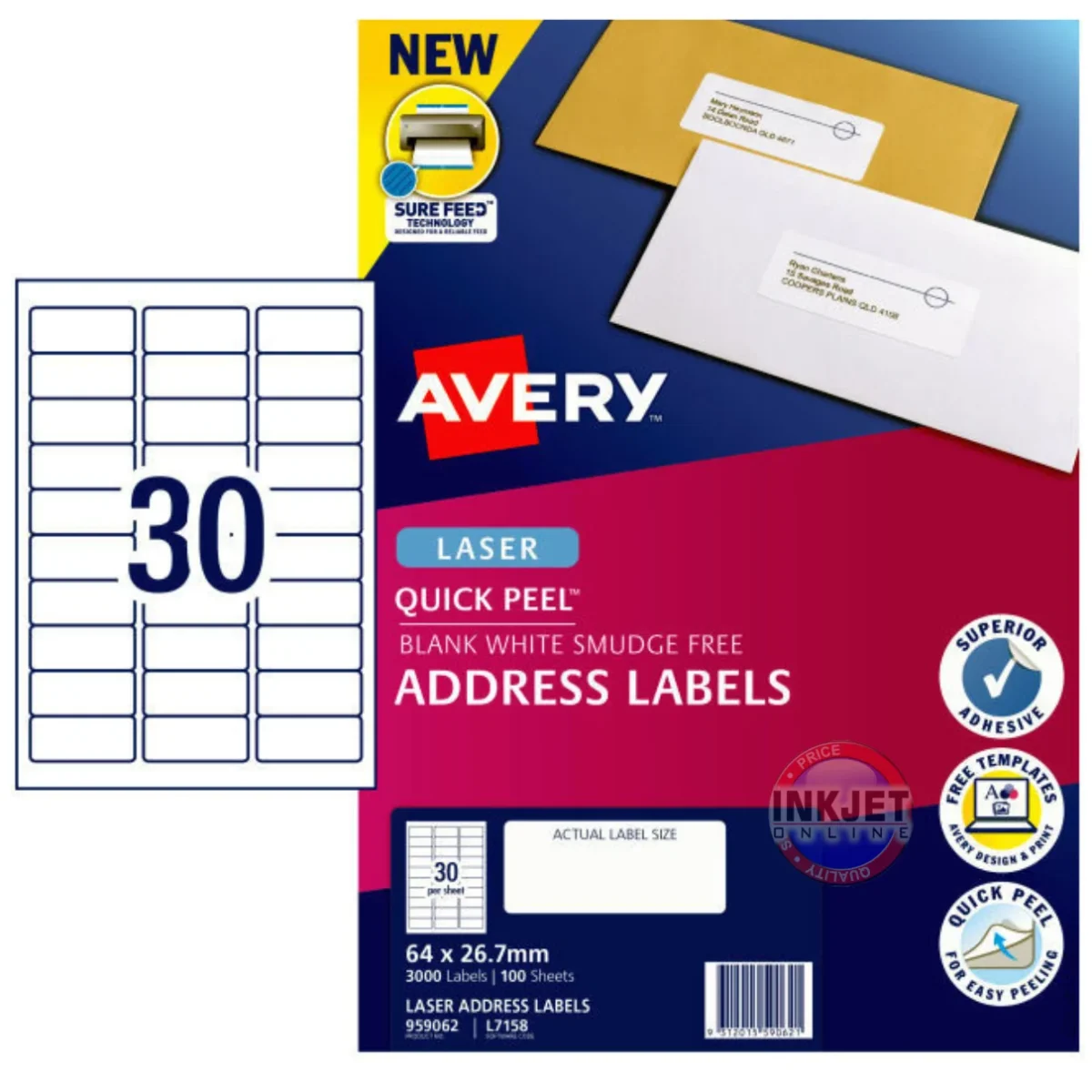 Avery Address Labels 30up – 3000 Labels (Laser) | Inkjet Online ...