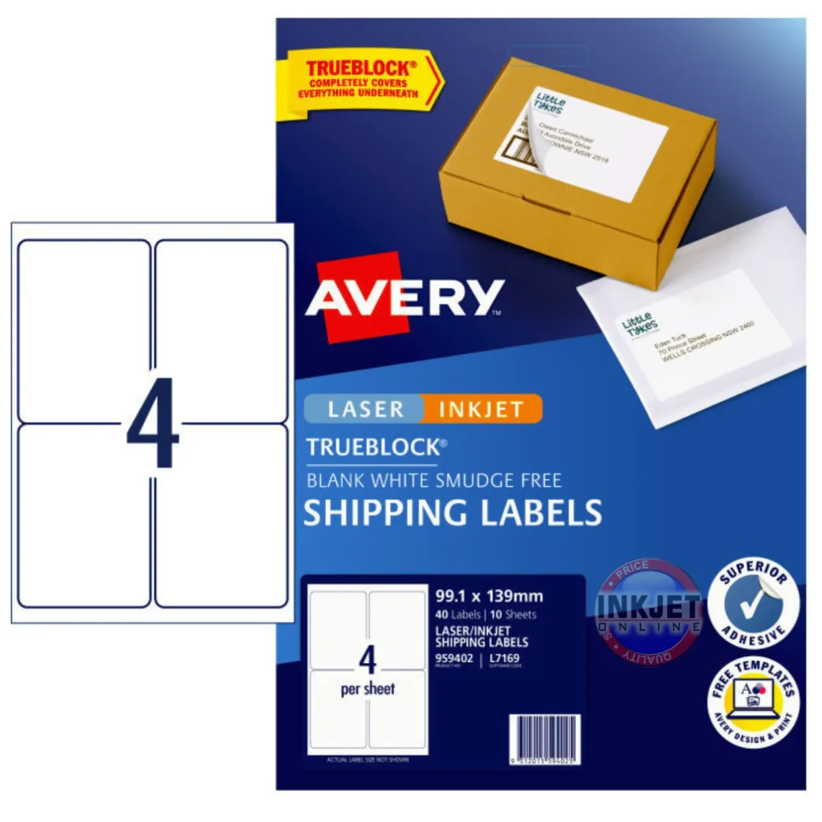 Avery Shipping Labels L7169 – 4up, 40 Labels, Laser / Inkjet – Inkjet ...