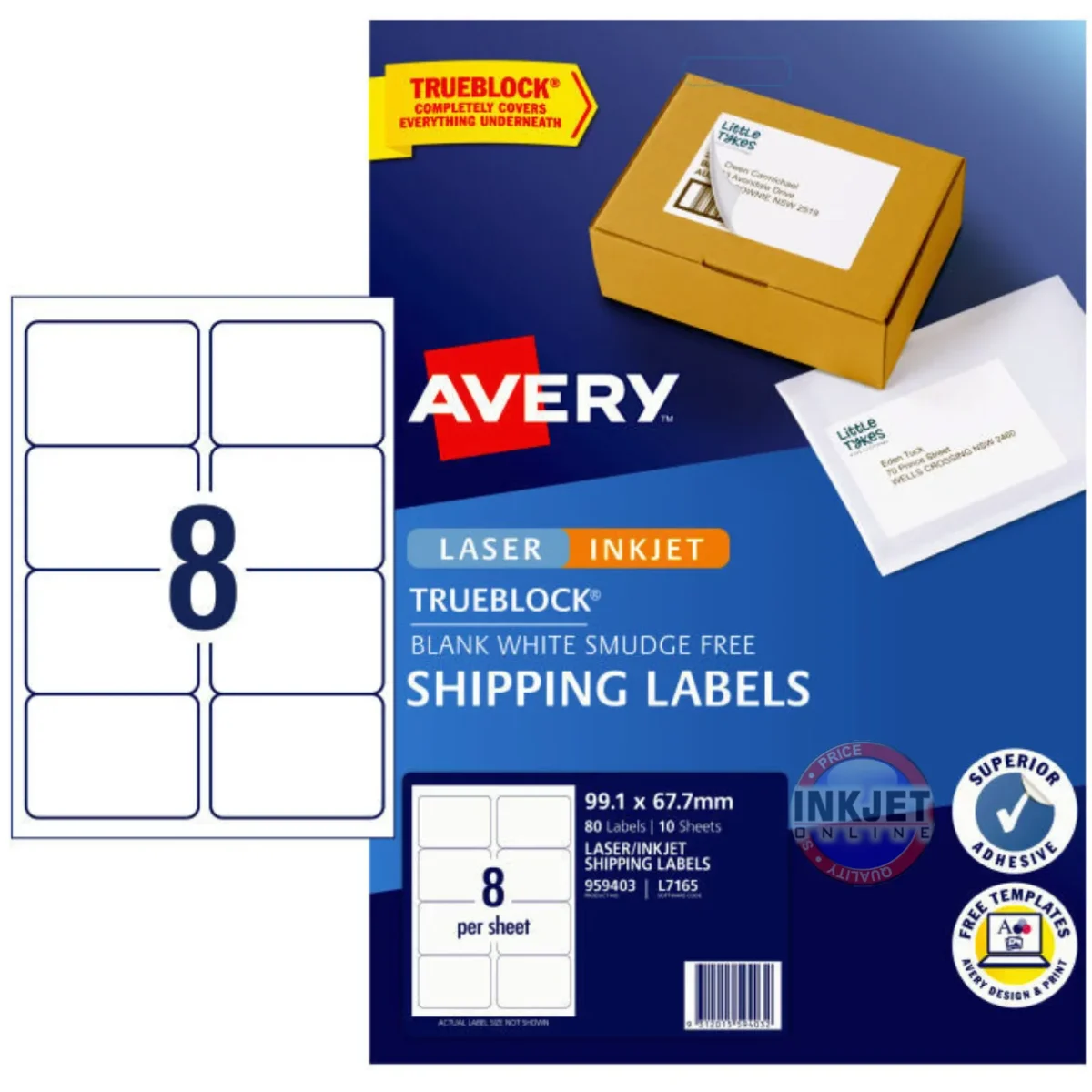 Avery Shipping Labels L7165 – 8up, 80 Labels, Laser / Inkjet – Inkjet ...