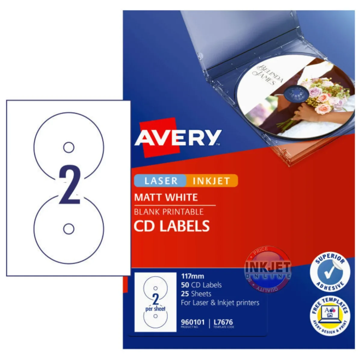 Avery CD/DVD Labels L7676 – 2up, 50 Labels, Laser / Inkjet – Inkjet Online