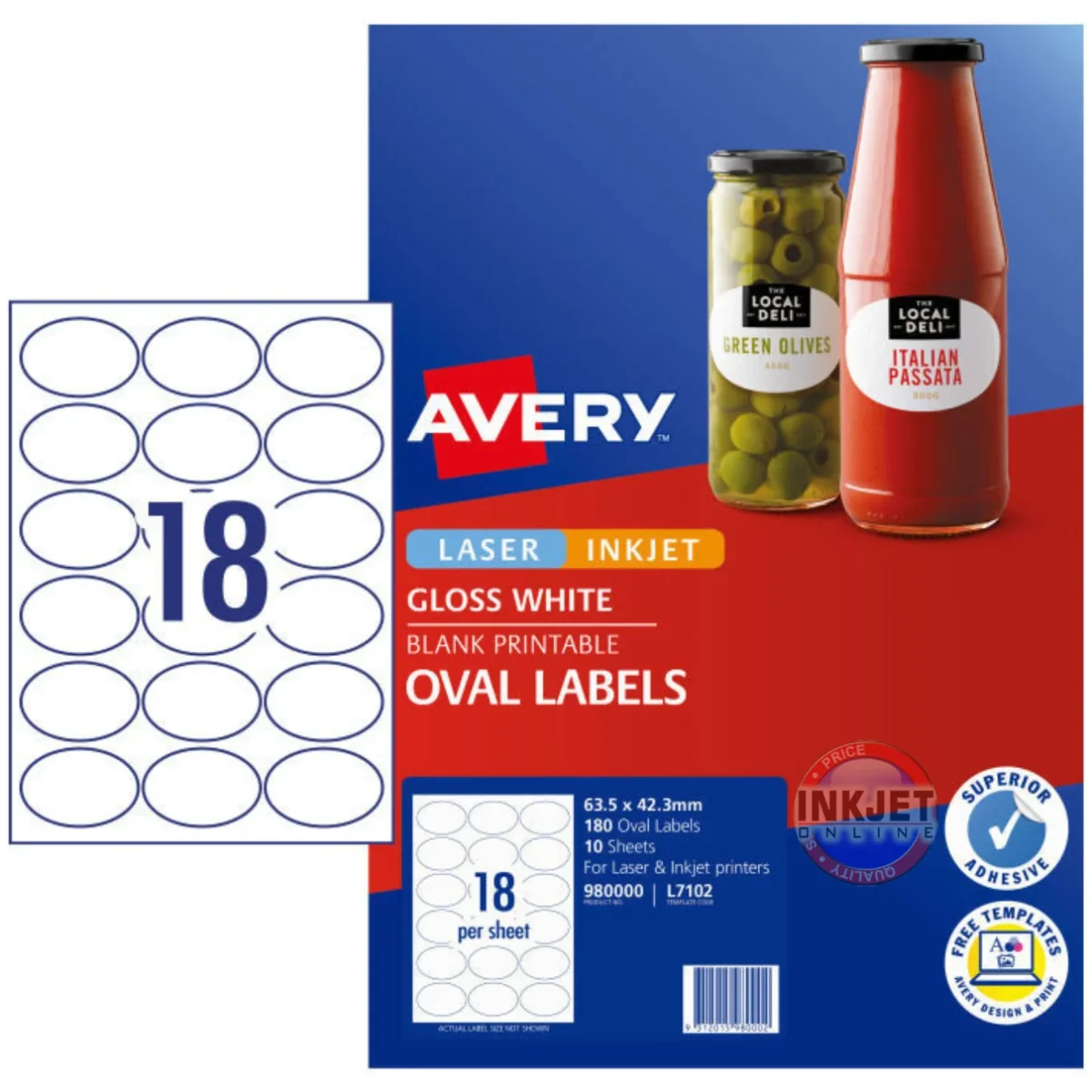 Avery Oval Labels Gloss White (18up) 180 Labels (Laser / Inkjet ...