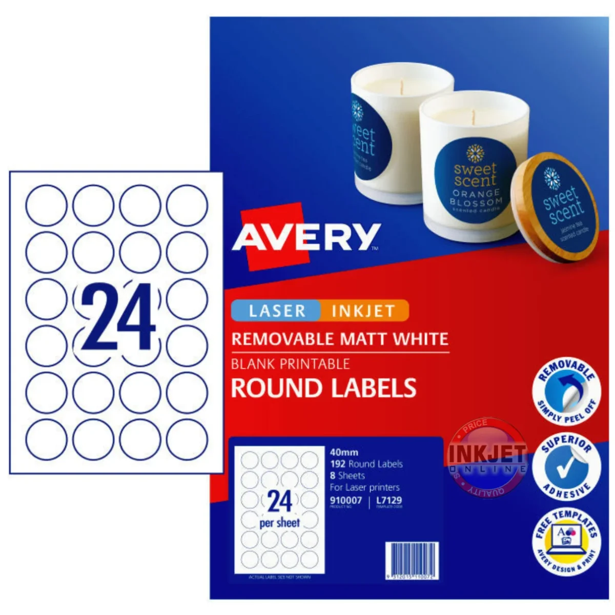 Avery Round Labels L7129 – 24up, 192 Labels, 40mm White Removable ...