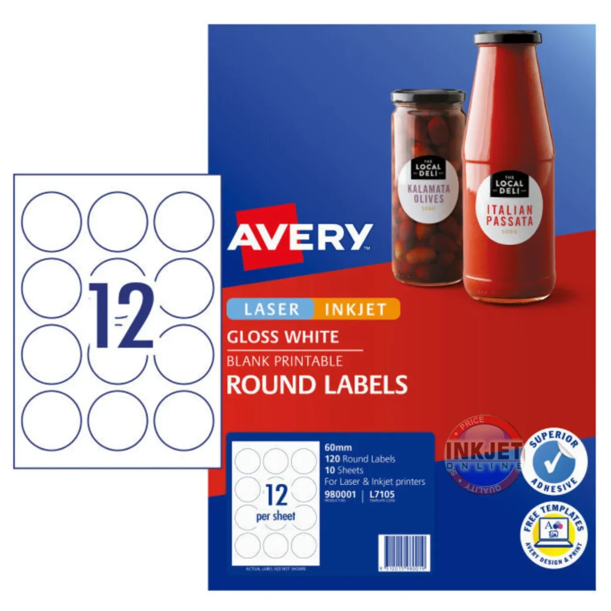 Avery Round Labels 60mm Gloss White – 120 Labels | Inkjet Online ...