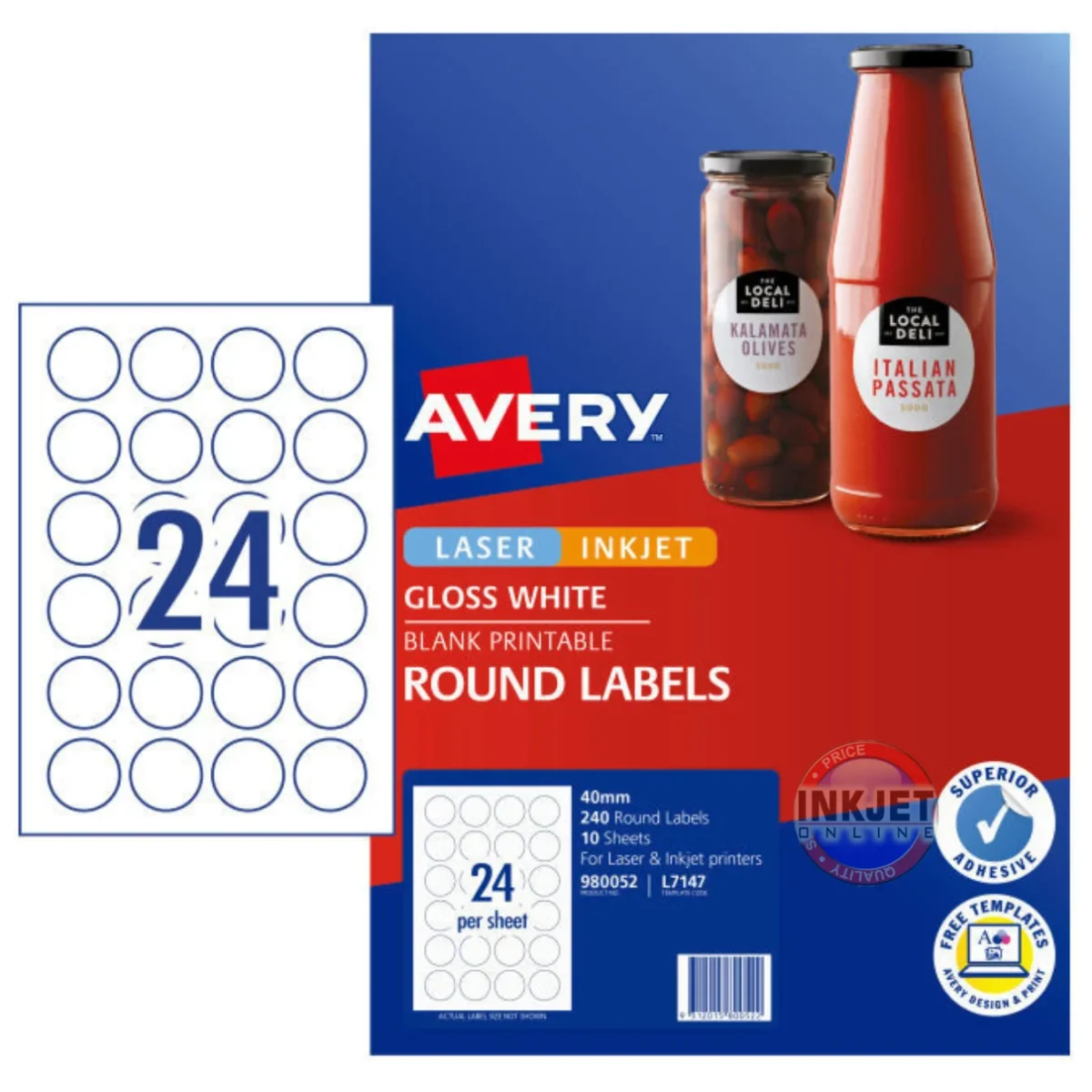 Avery Round Labels L7147 – 24up, 240 Labels, 40mm Gloss White… – Inkjet ...