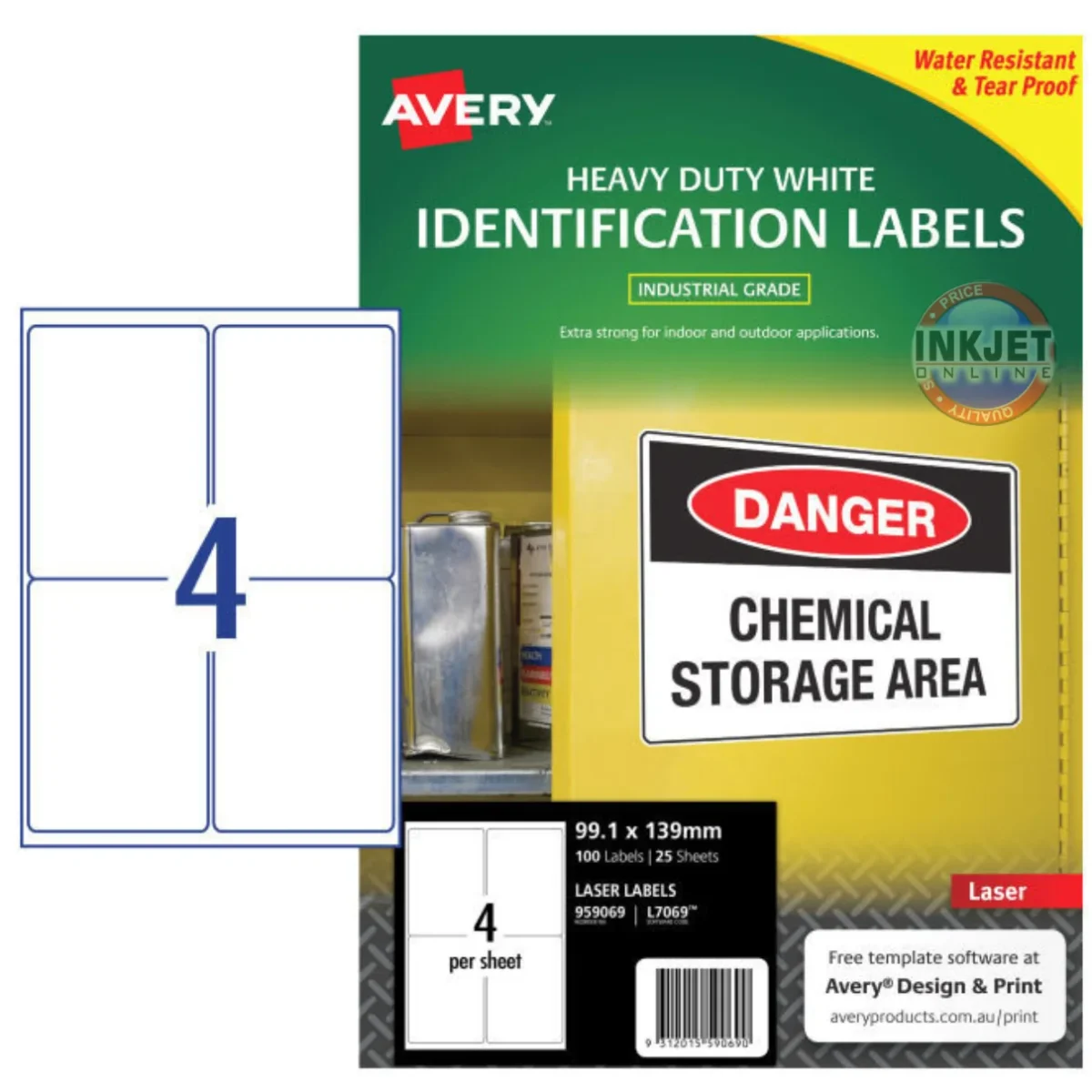Avery 4up Heavy Duty Identification Labels (100 Labels) – Inkjet Online