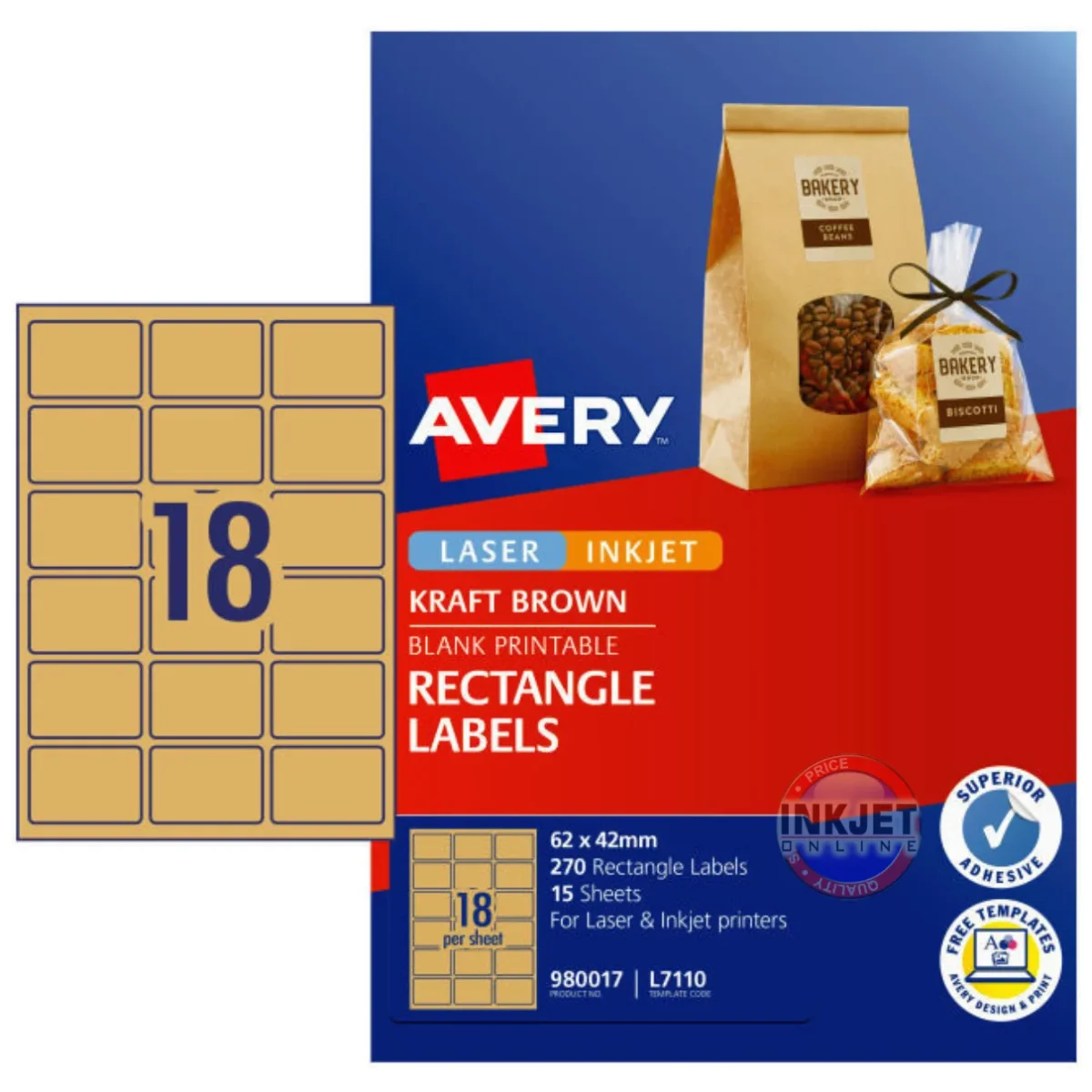 Avery Rectangle Labels L7110 – 18up, 270 Labels, Kraft Brown… – Inkjet ...