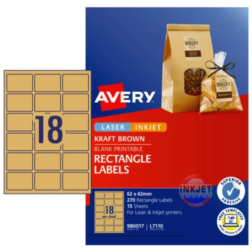 Avery Rectangle Labels L7110 – 18up, 270 Labels, Kraft Brown… – Inkjet ...