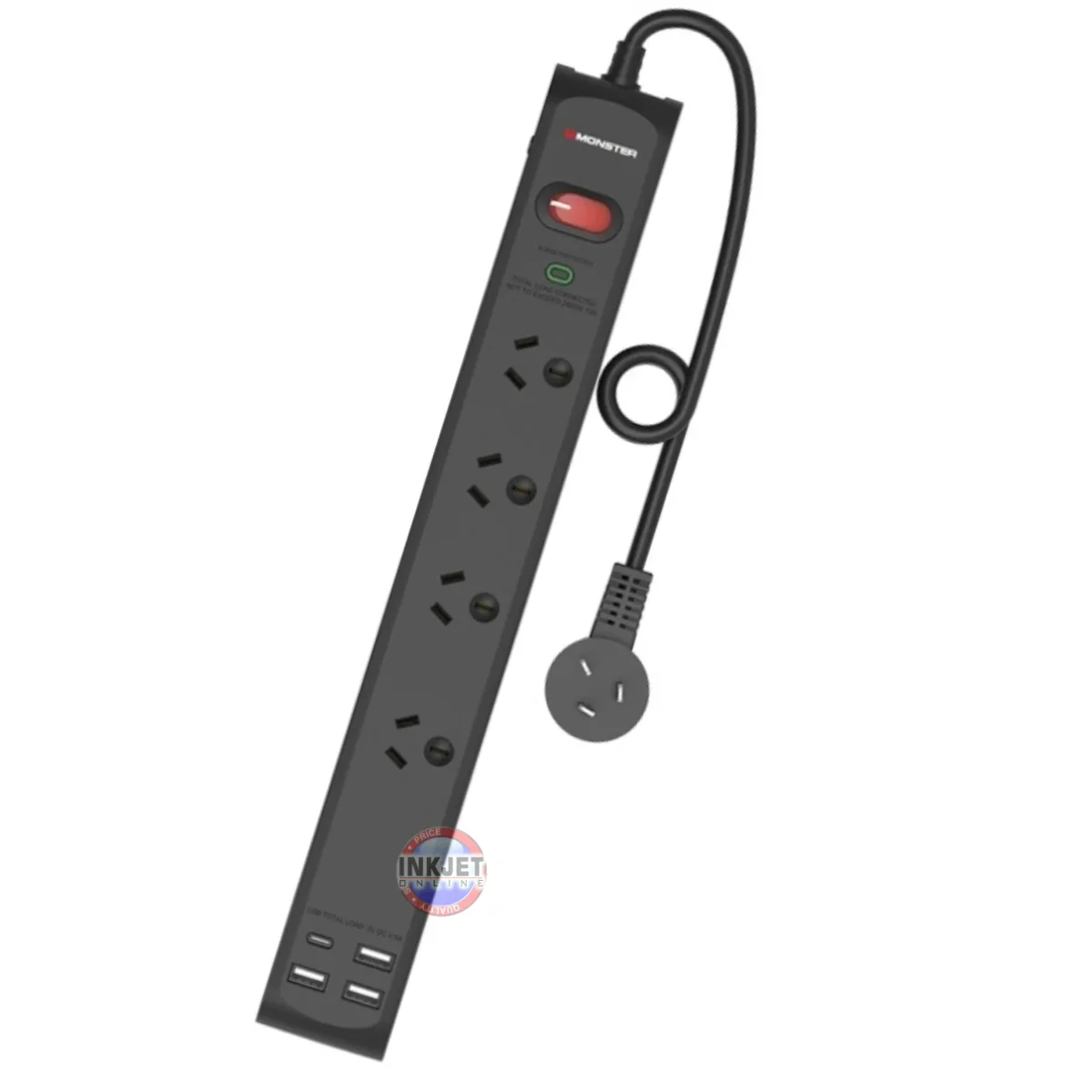 Monster 4 Socket Surge Protector Powerboard (USB-C / USB-A) – Inkjet Online