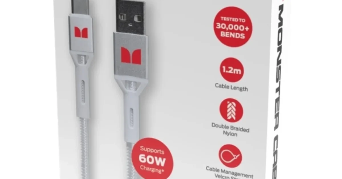 Monster USB-C to USB-A Braided Cable White MT-1.2MCTOABW – Inkjet Online