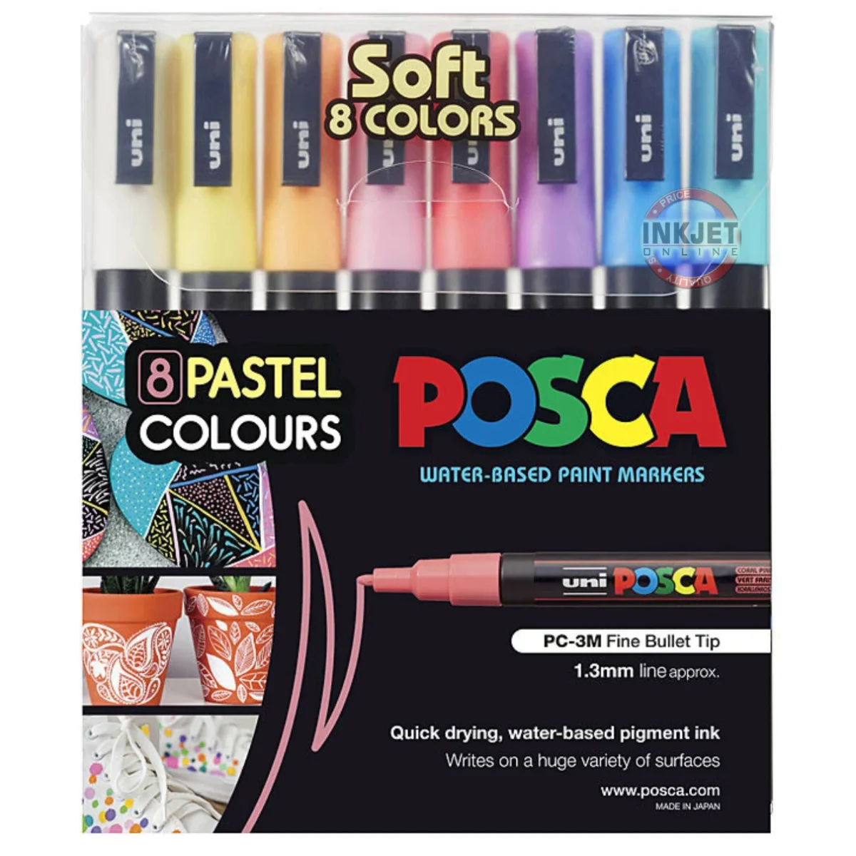 Posca PC-3M Paint Markers Fine Bullet Tip Soft Pastels Assorted Pack 8 ...
