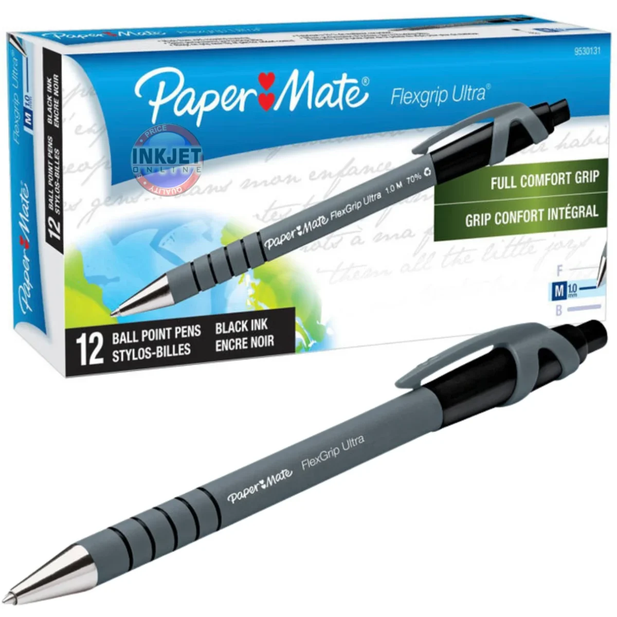 Papermate FlexGrip Retractable Ballpoint Pens 1.0mm Black (Box of 12 ...